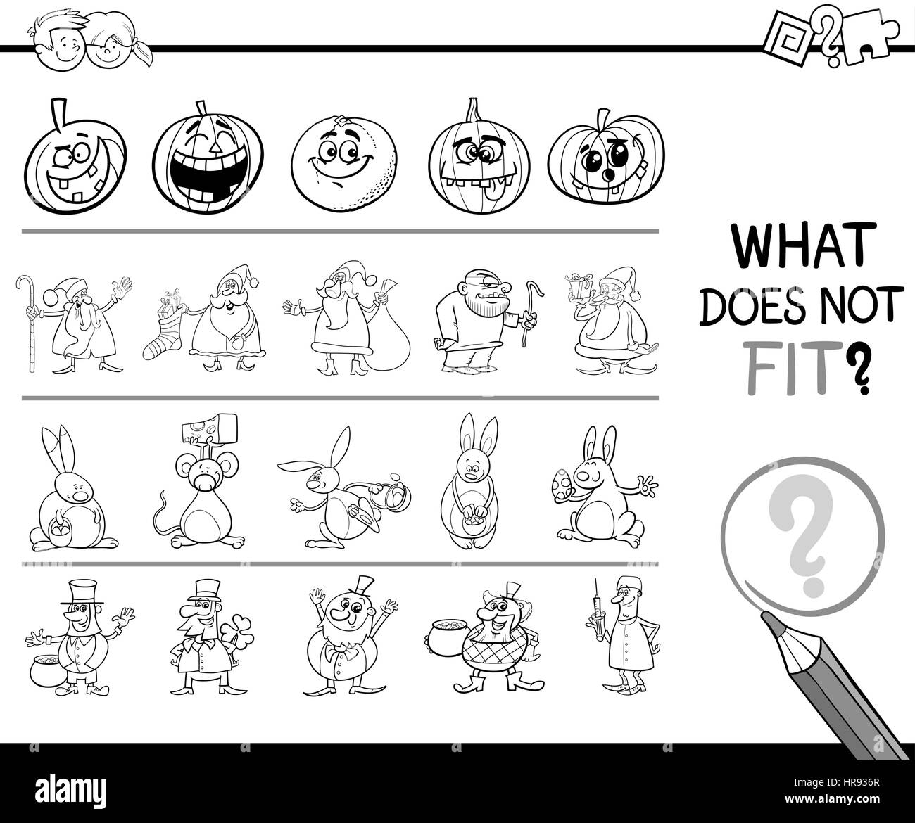 Black and White Cartoon Illustration of Finding Wrong Picture in the ...