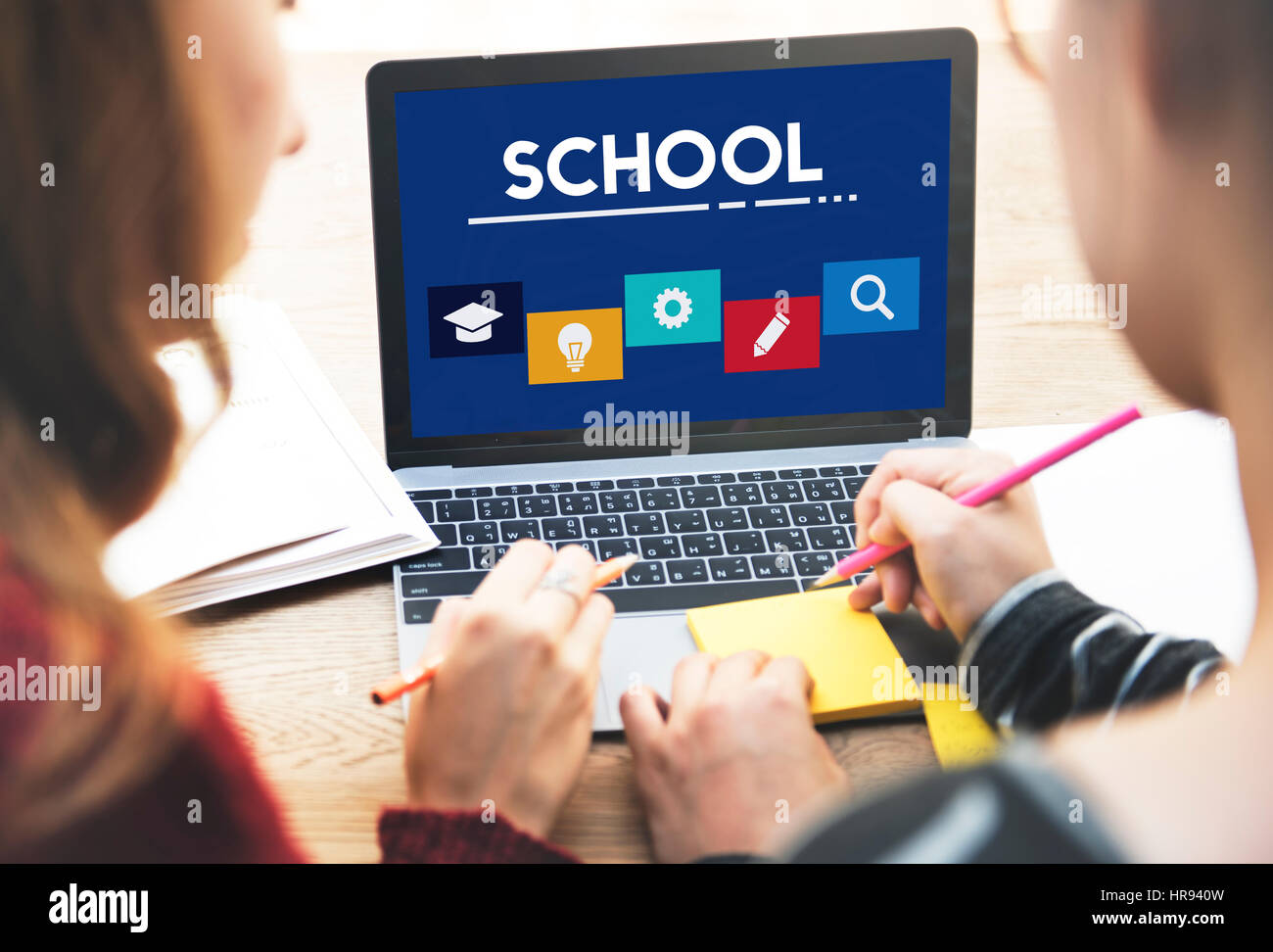 Education School Icon Boxes Concept Stock Photo - Alamy