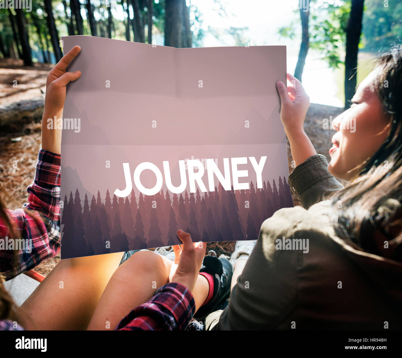 Journey word on nature background with trees Stock Photo - Alamy