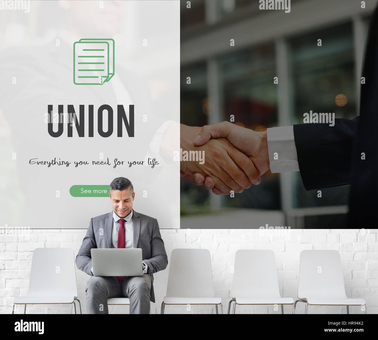 Union word on business handshake background Stock Photo - Alamy