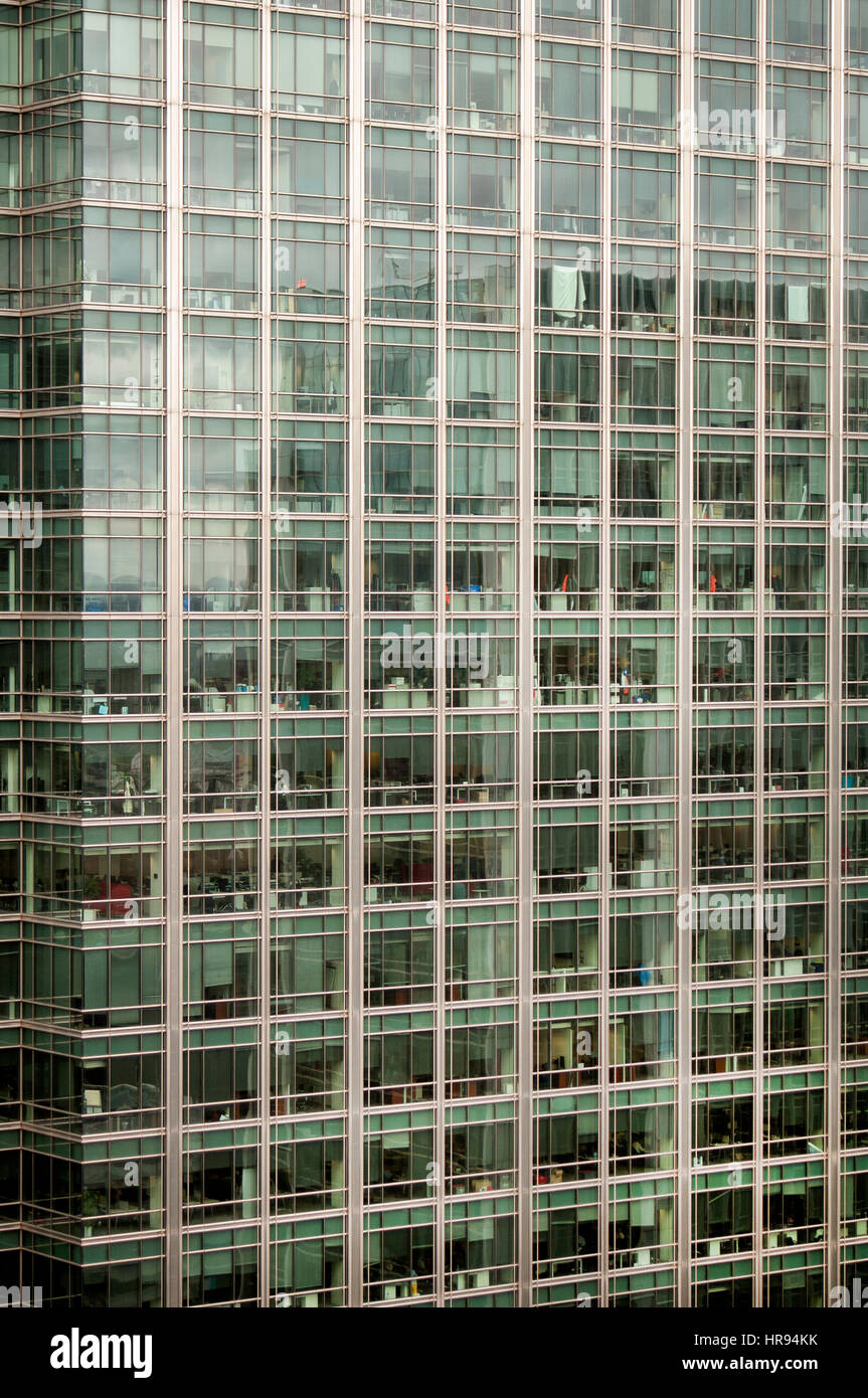 Windows of offices in high rise office buildings, Canary Wharf, London ...