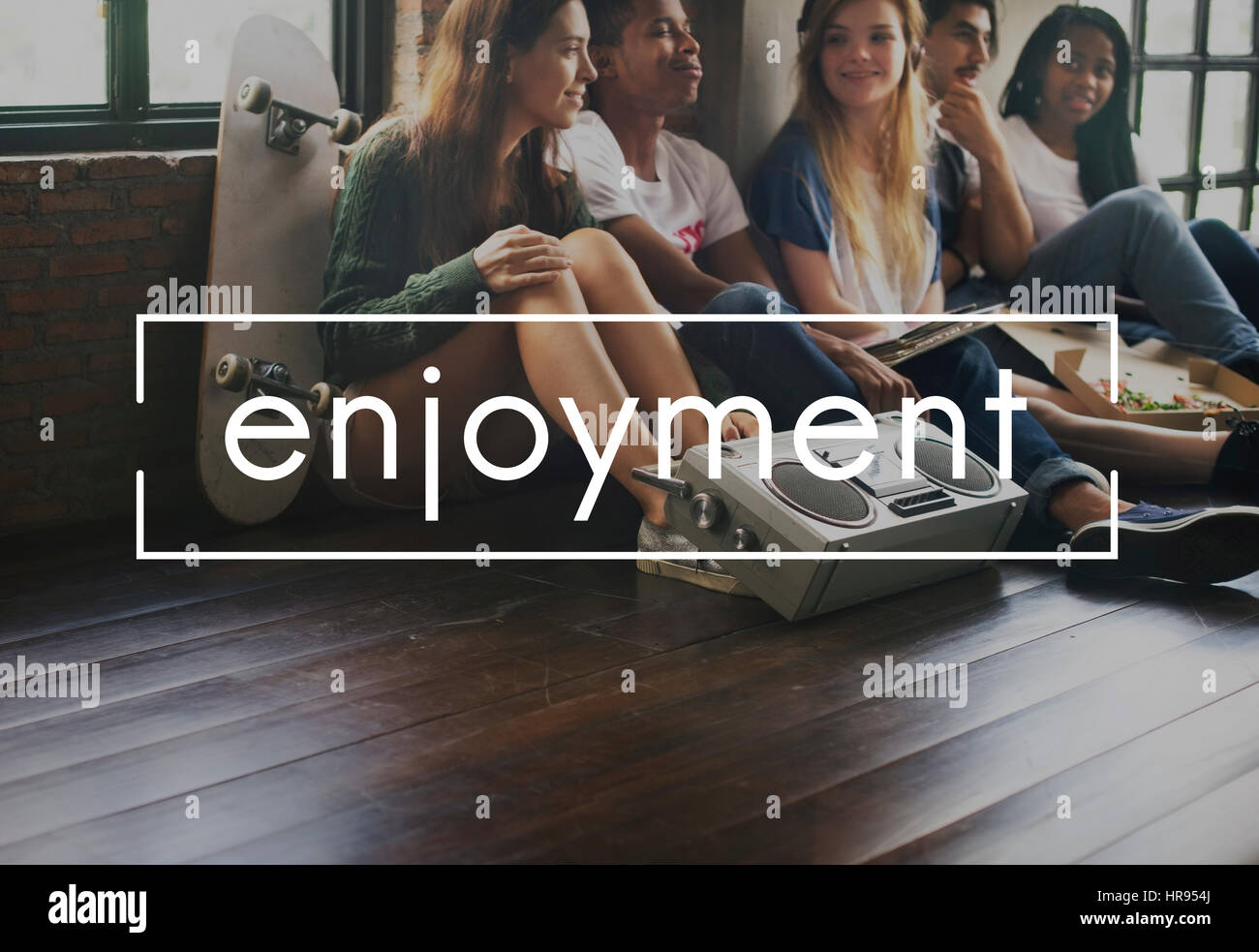 Enjoyment Vintage Vector Graphic Concept Stock Photo - Alamy