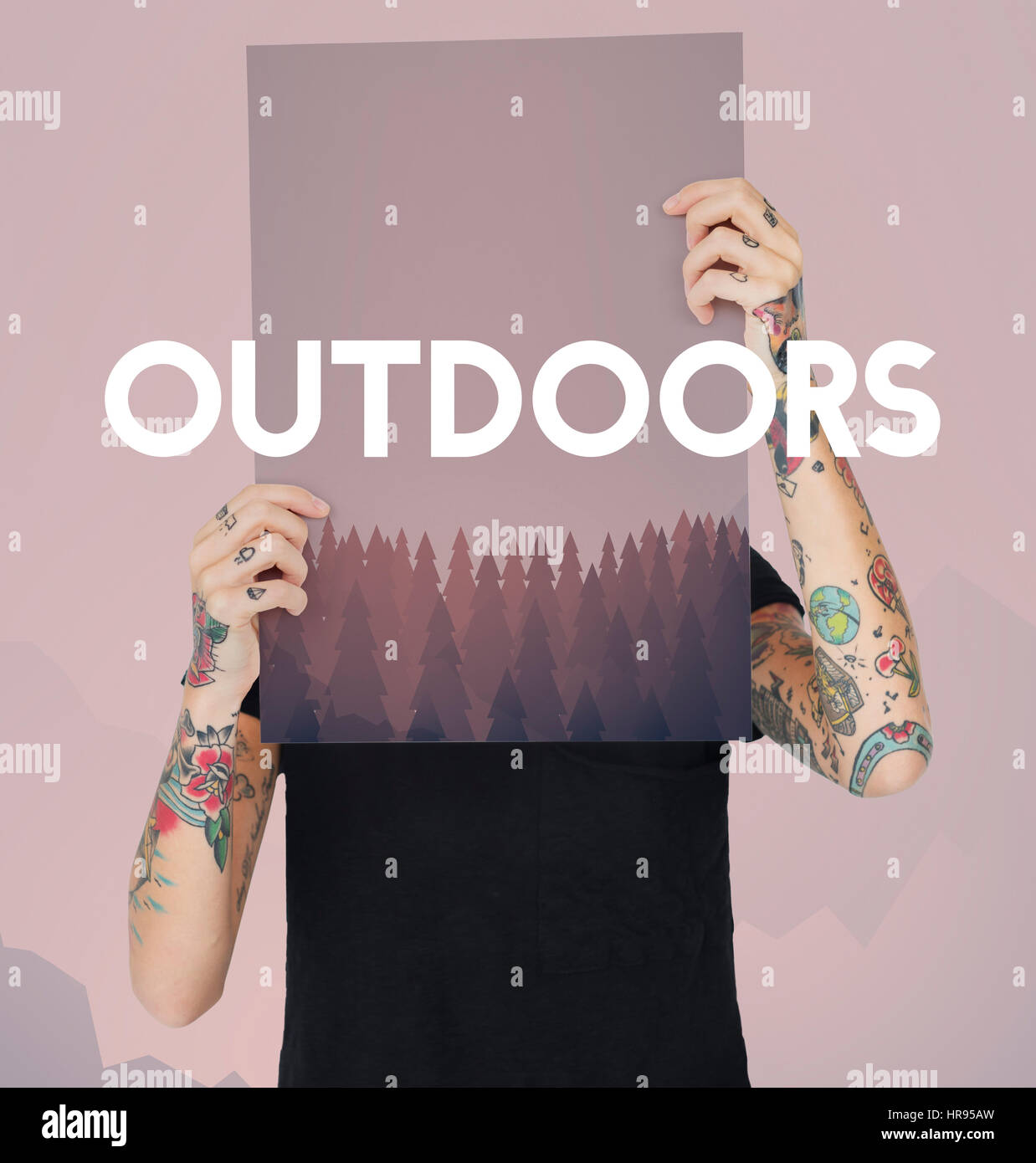 Outdoors word on nature background with trees Stock Photo - Alamy