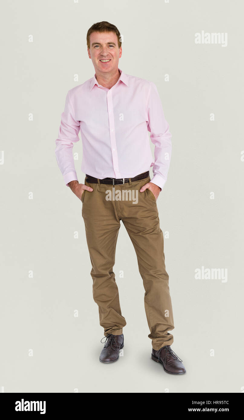 Caucasian Man Standing Smiling Stock Photo - Alamy