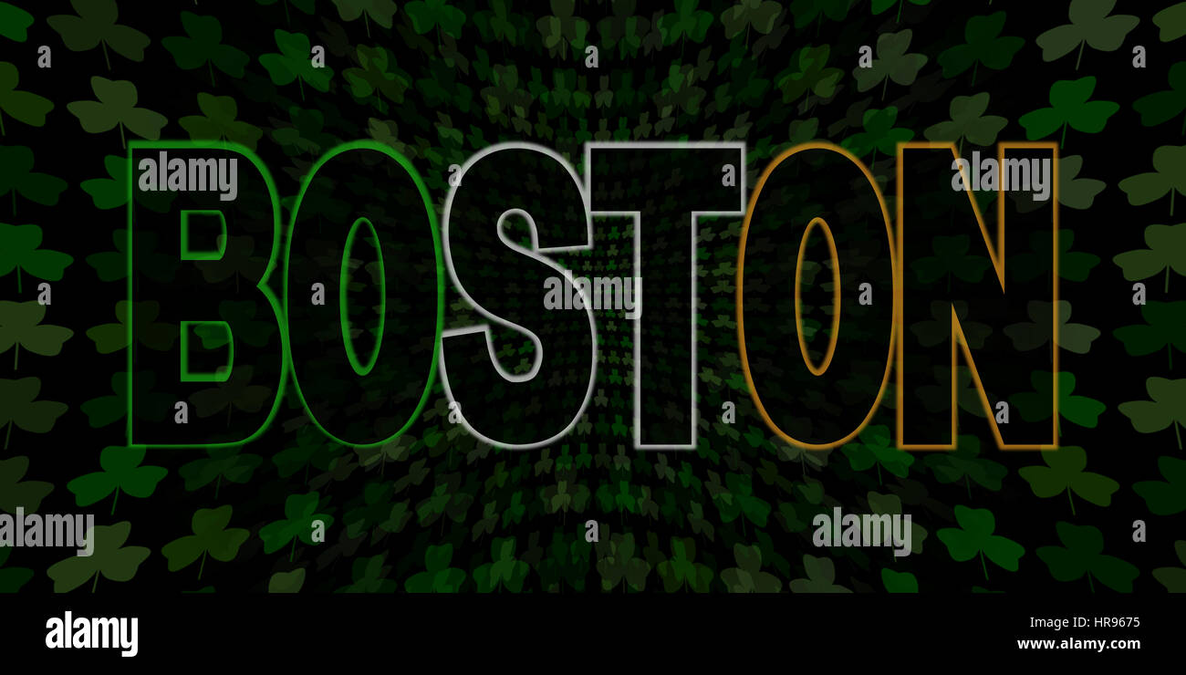 Boston text over shamrock background illustration Stock Photo - Alamy