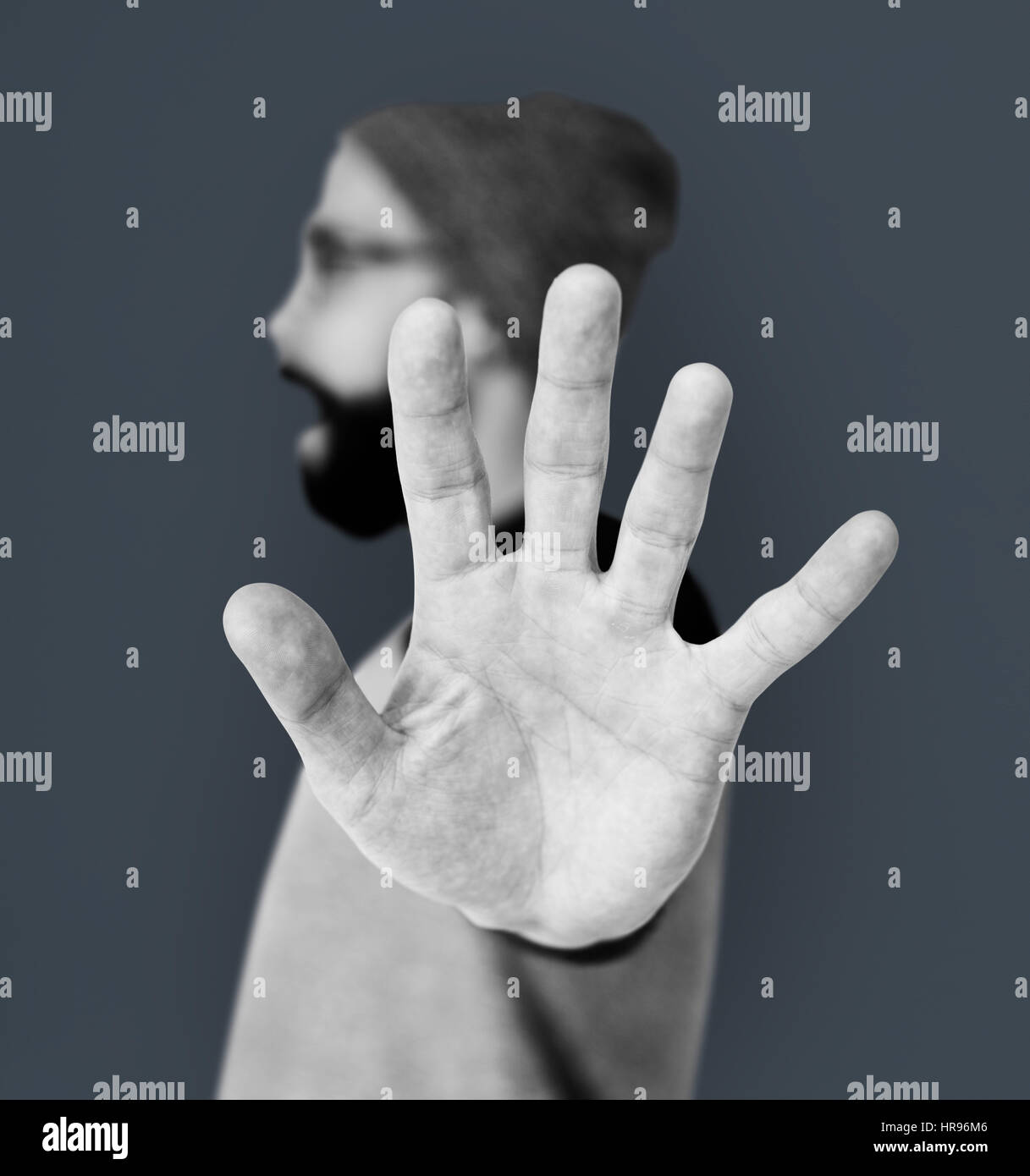 Caucasian Man Stop Hand Sign Portrait Stock Photo - Alamy