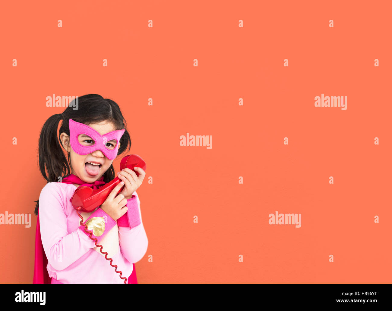 Superhero Girl Smiling Happiness Telephone Communication Portrait Stock ...
