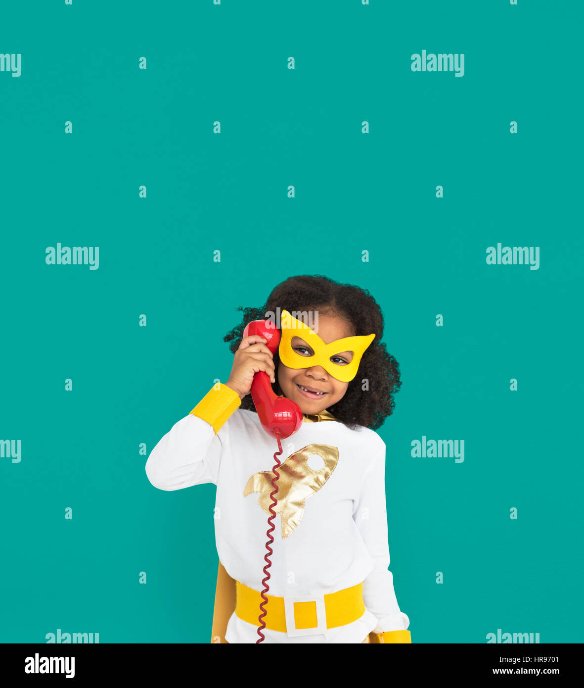 Superhero Girl Smiling Happiness Telephone Communication Portrait Stock ...
