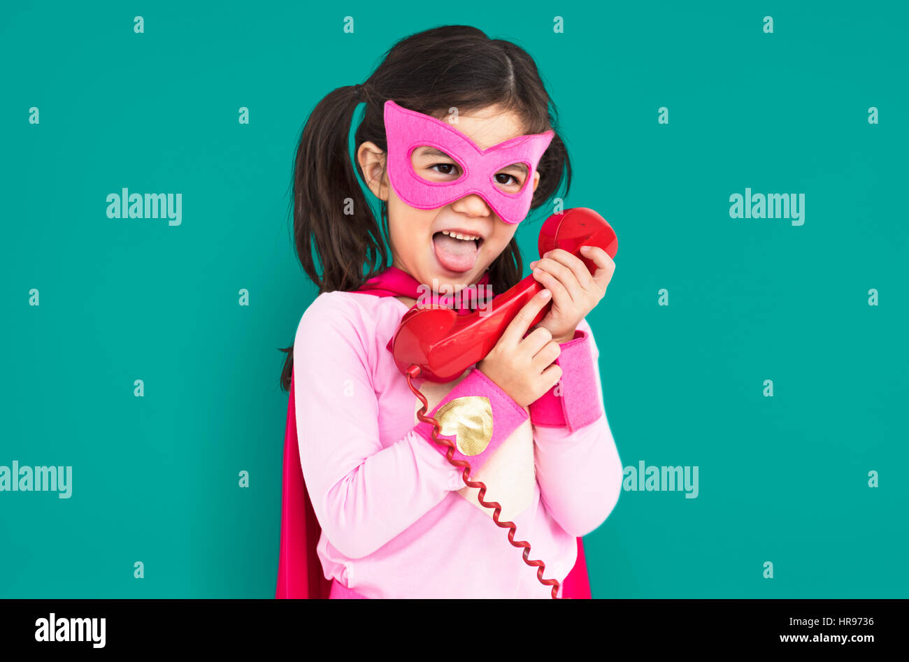 Superhero Girl With Telephone Concept Stock Photo - Alamy