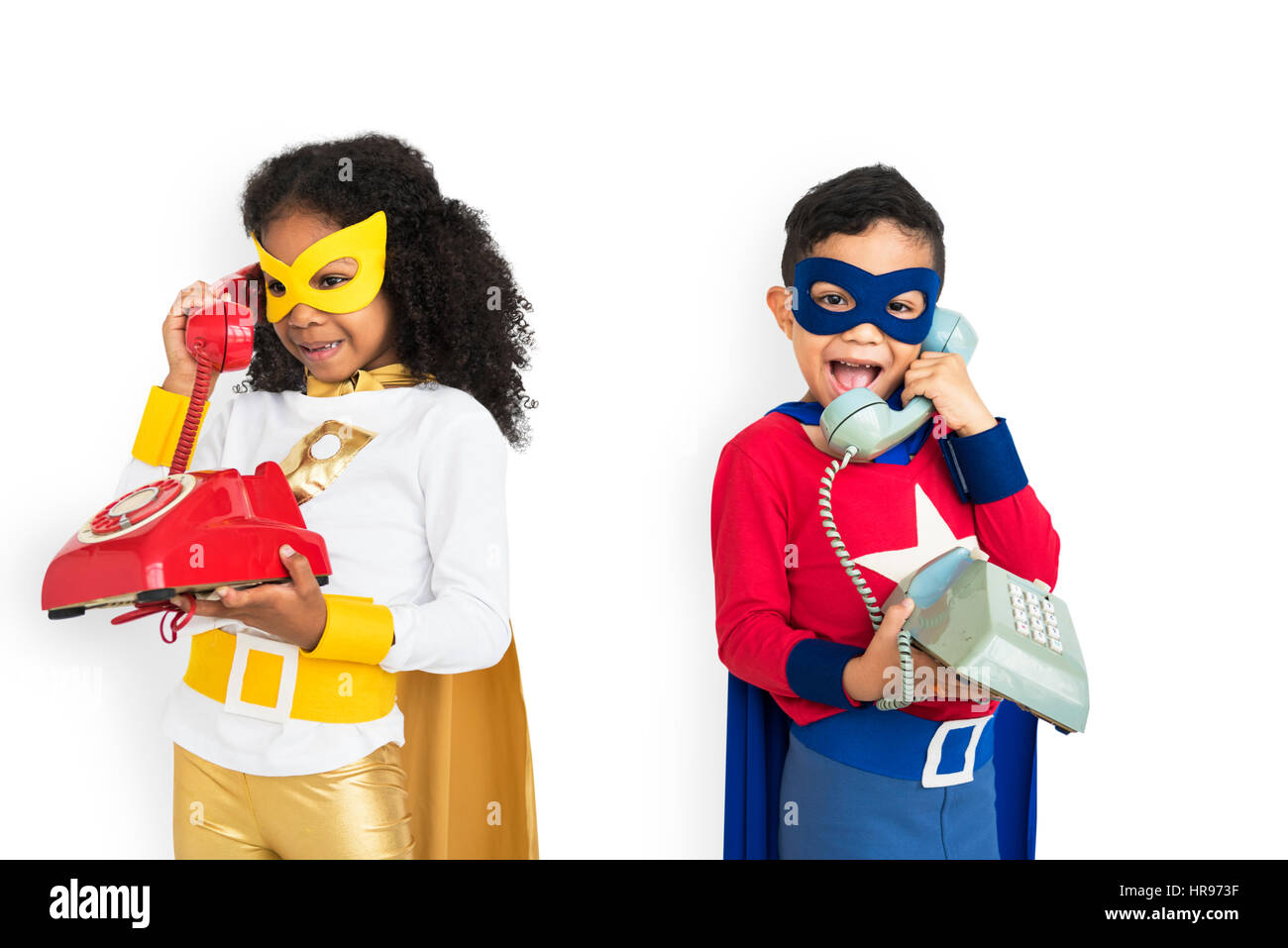 Superhero Kids with Telephone Concept Stock Photo - Alamy