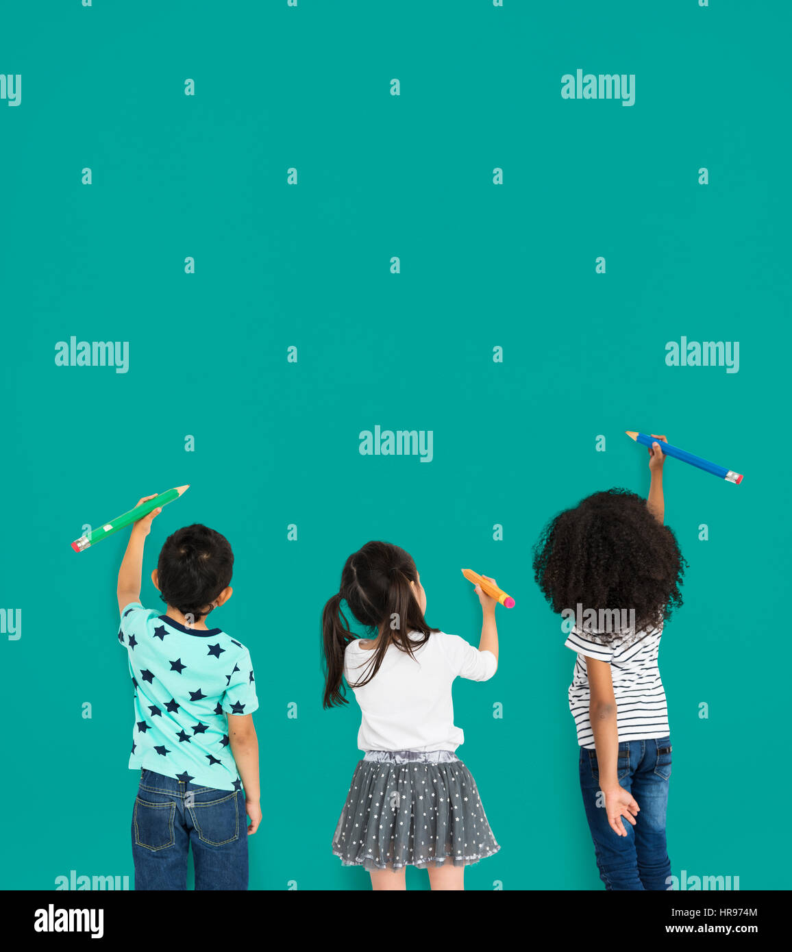 Little Children Drawing Together Creative Stock Photo - Alamy
