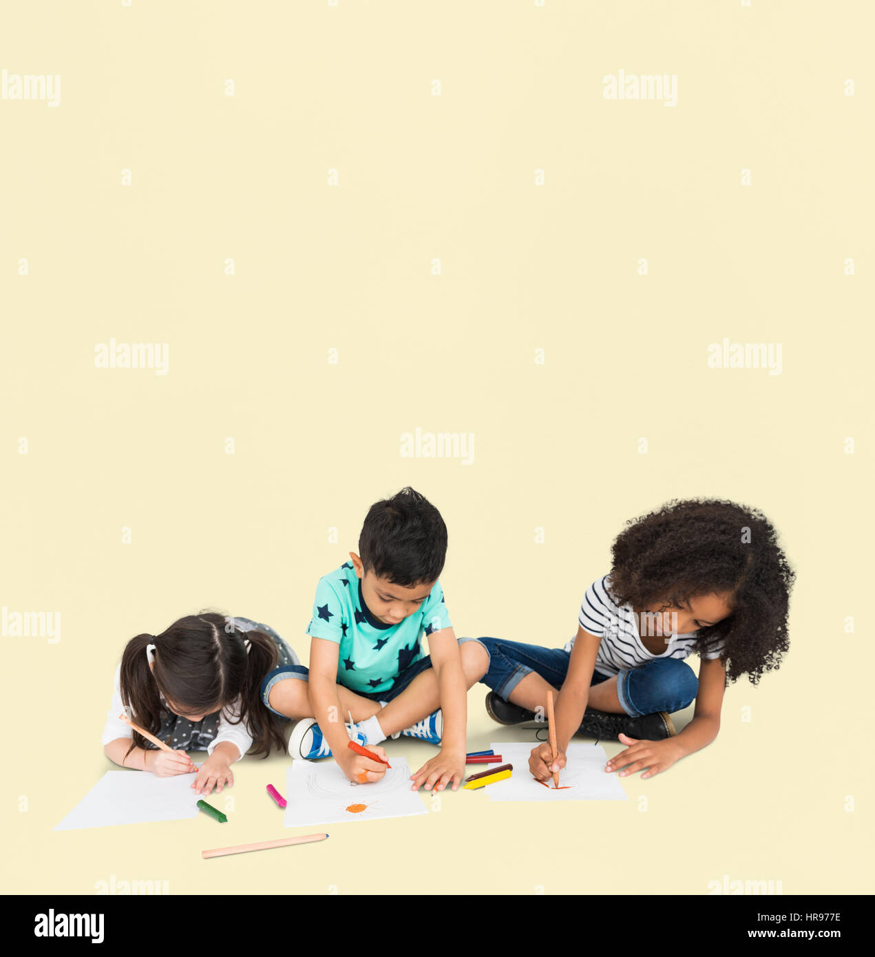 Little Children Drawing Together Creative Stock Photo - Alamy