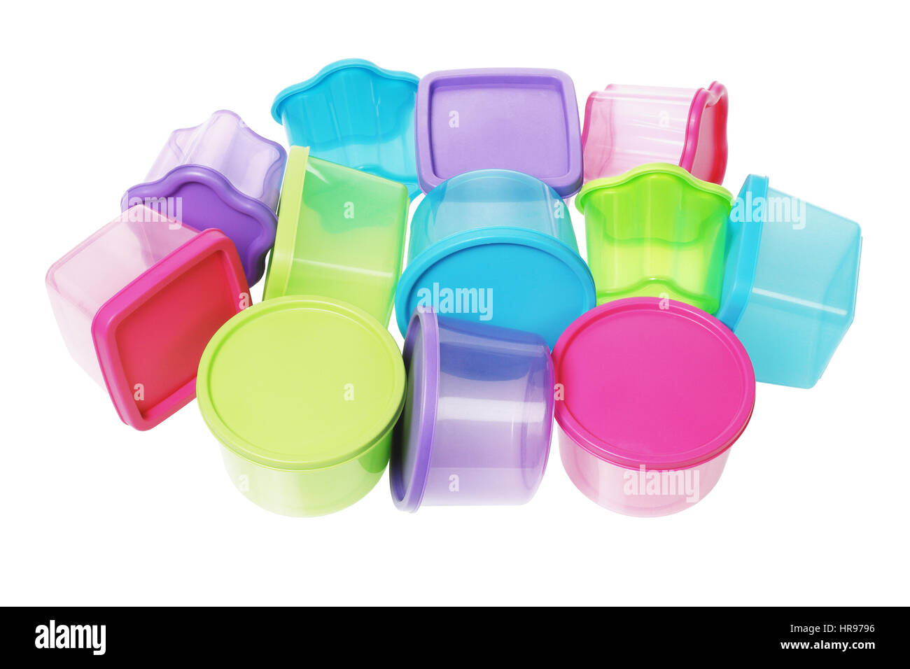 Assorted Colorful Plastic Containers on White Background Stock Photo ...