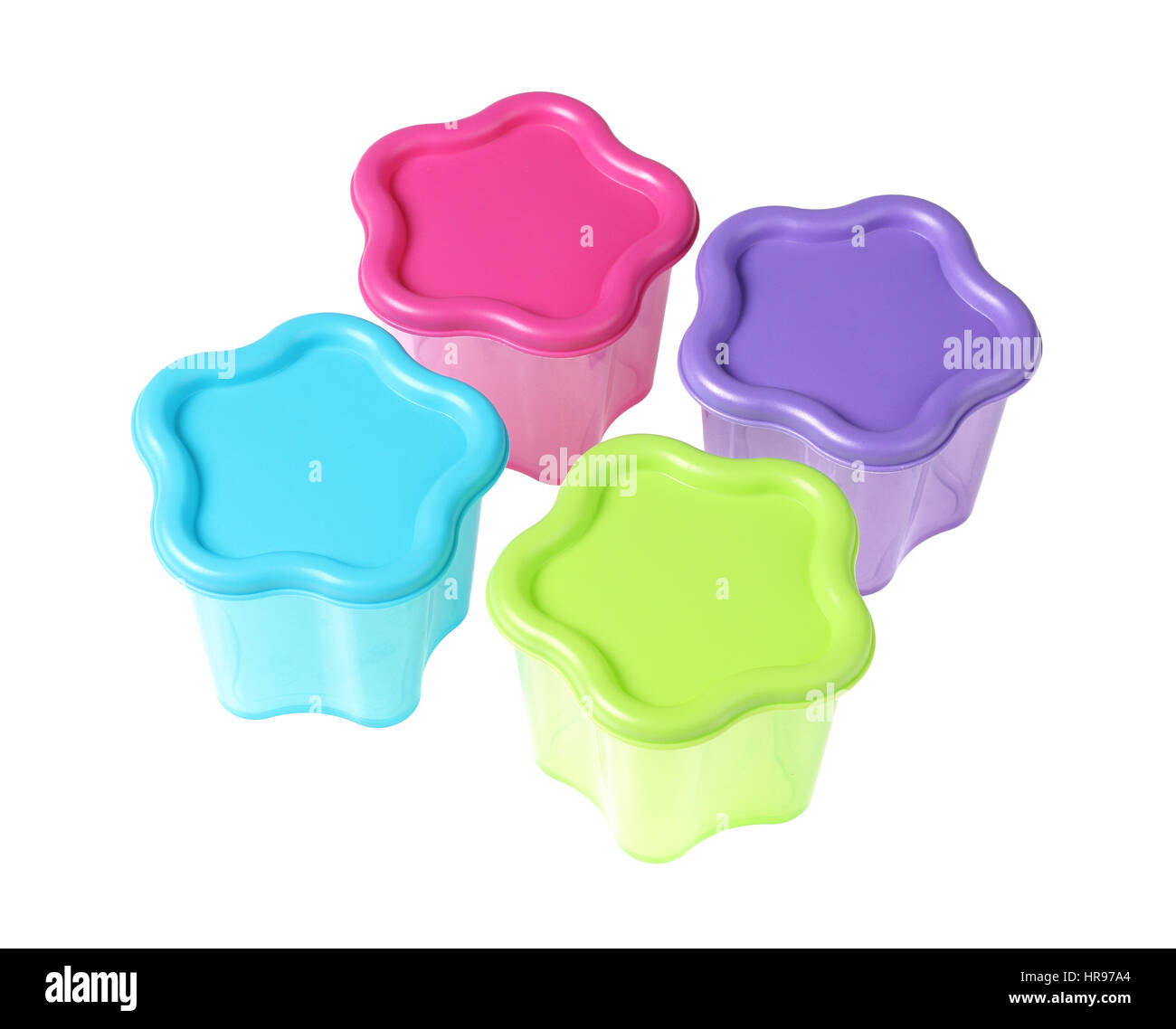 Colourful Floral Shape Plastic Containers on White Background Stock ...