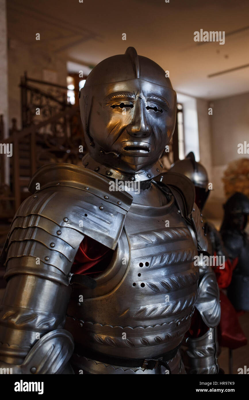 Armor European Knight near 15-17 centuries. Knight's helmet looks into ...