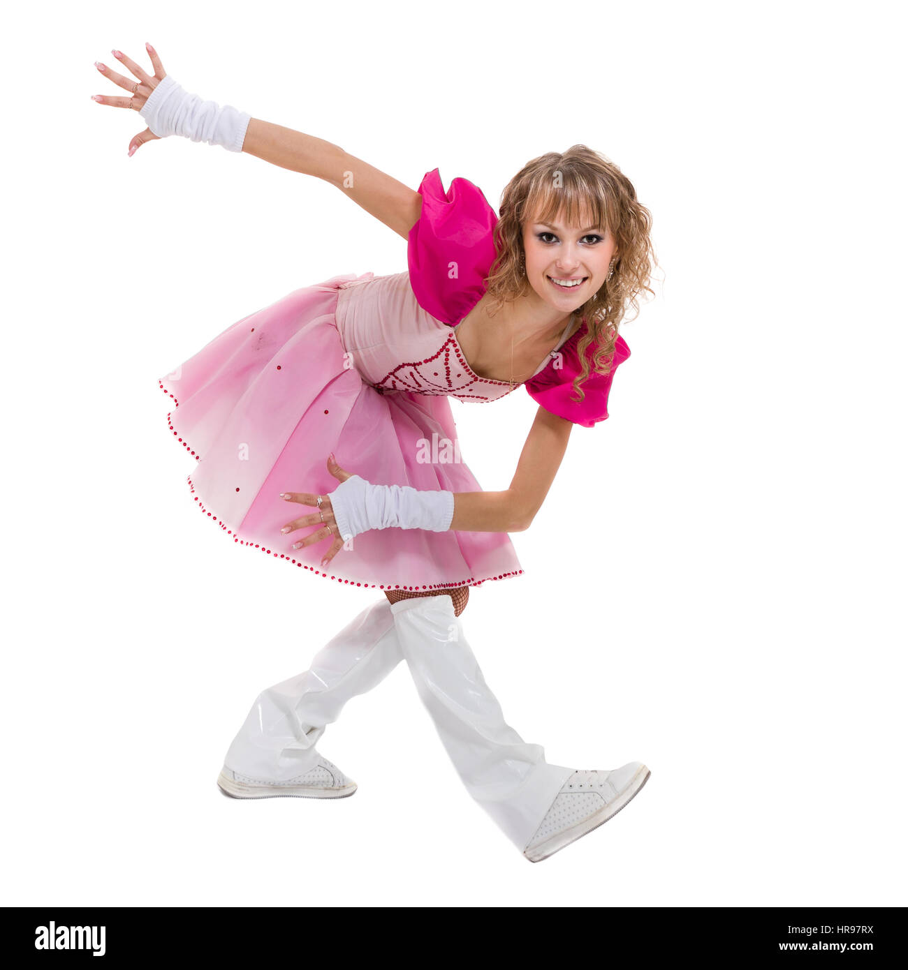 Disco dancer showing some movements against isolated white Stock Photo ...