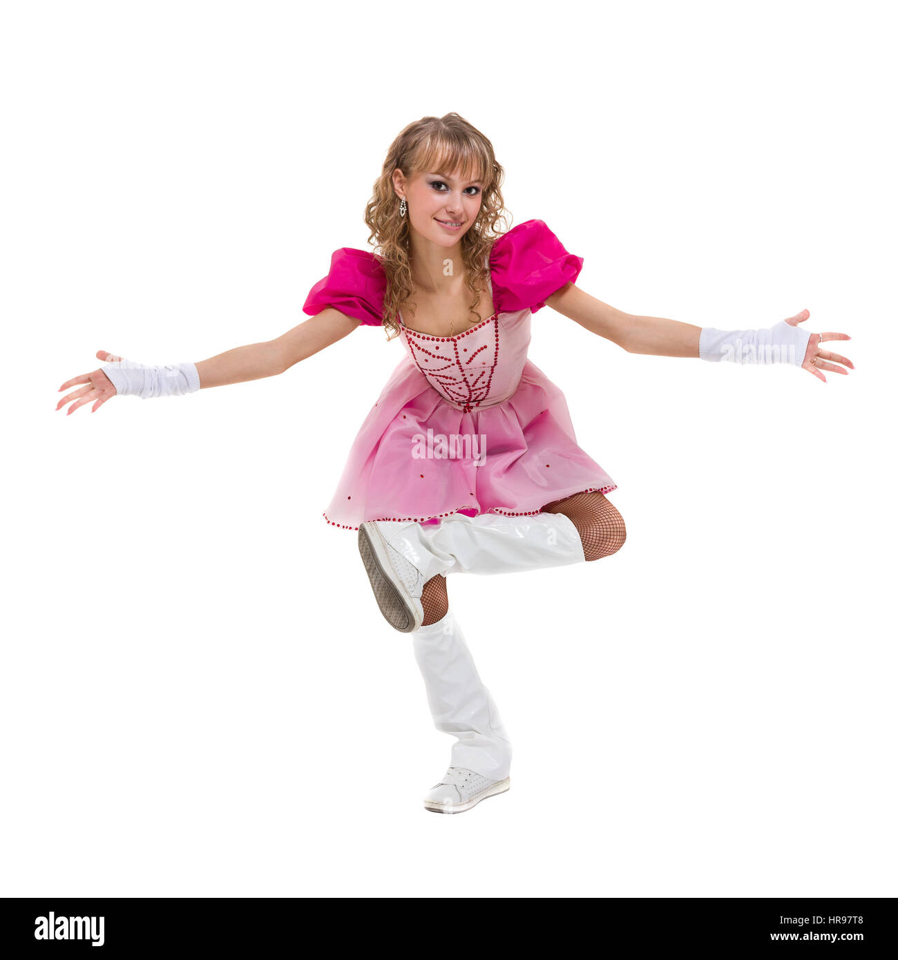 Disco dancer showing some movements against isolated white Stock Photo ...