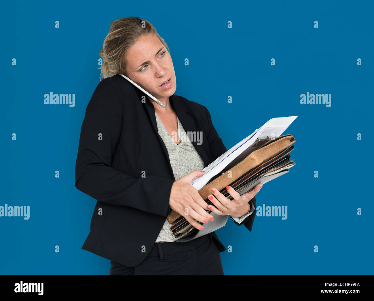 Caucasian Business Woman Busy Concept Stock Photo - Alamy
