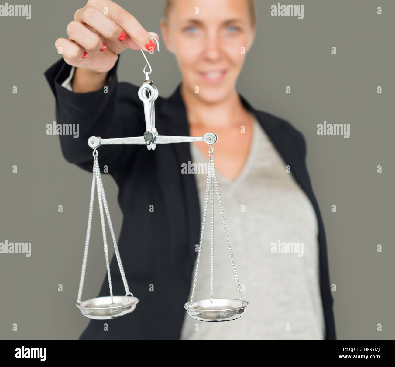 Business Woman Balance Scale Concept Stock Photo - Alamy
