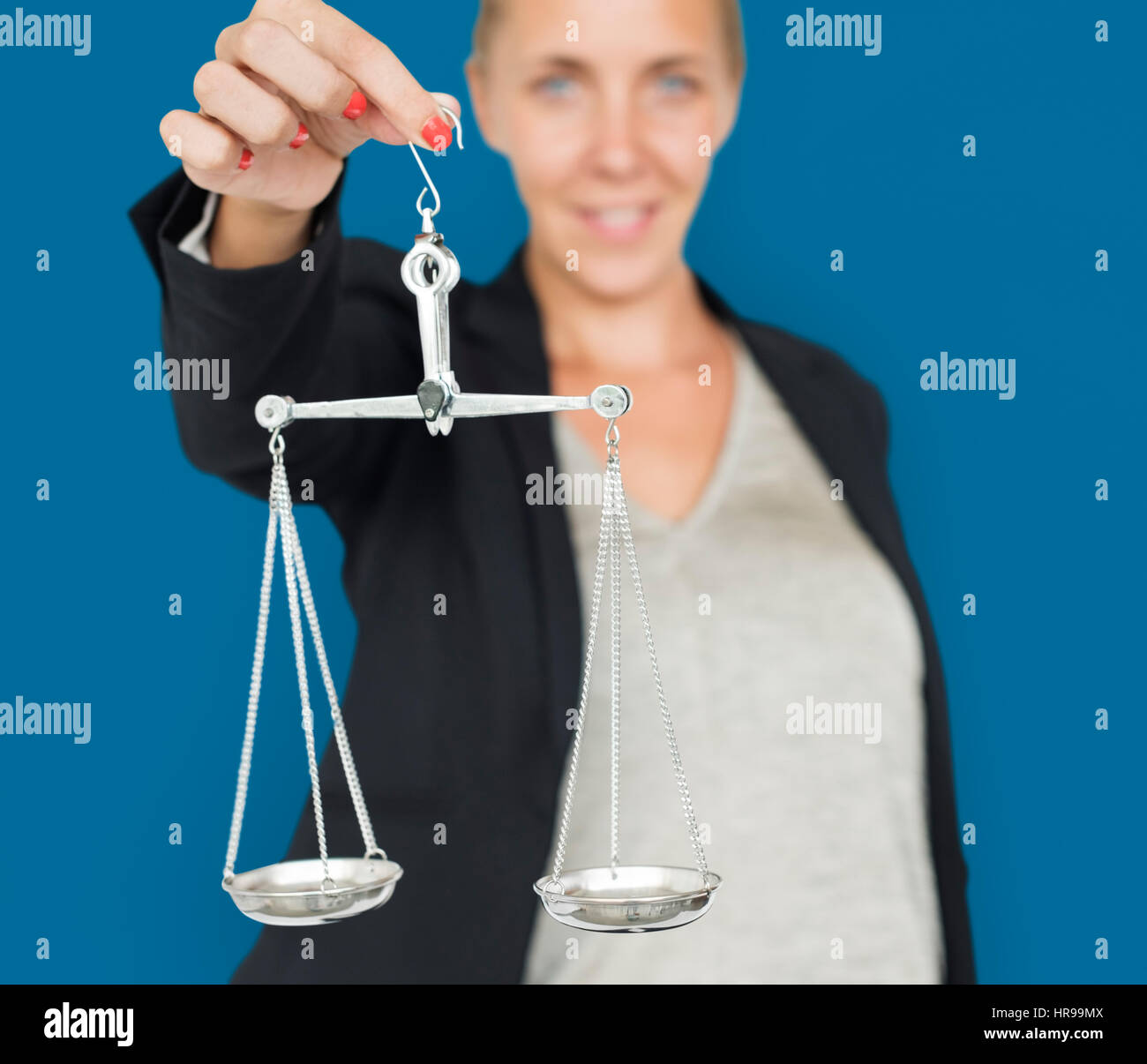 Business Woman Balance Scale Concept Stock Photo - Alamy
