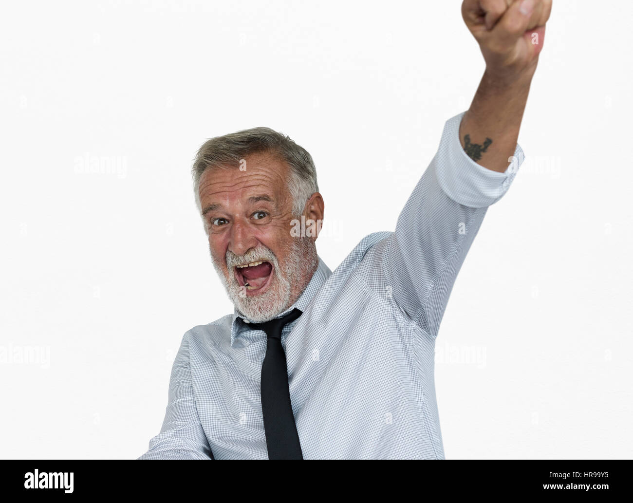 Caucasian Business Man Hands Up Achieve Stock Photo - Alamy