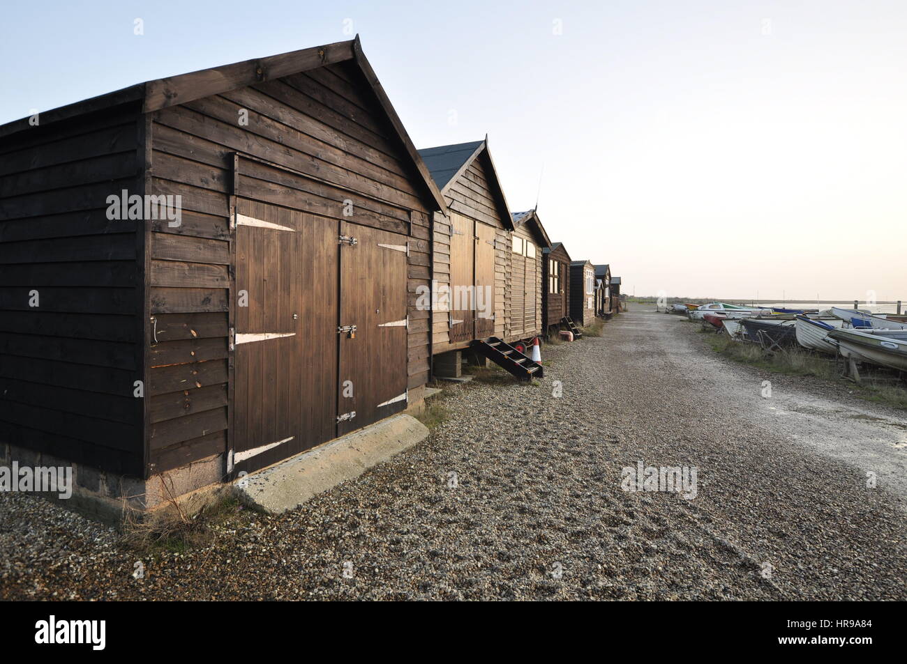 Fishermen's huts on Orford quay, Suffolk Stock Photo - Alamy
