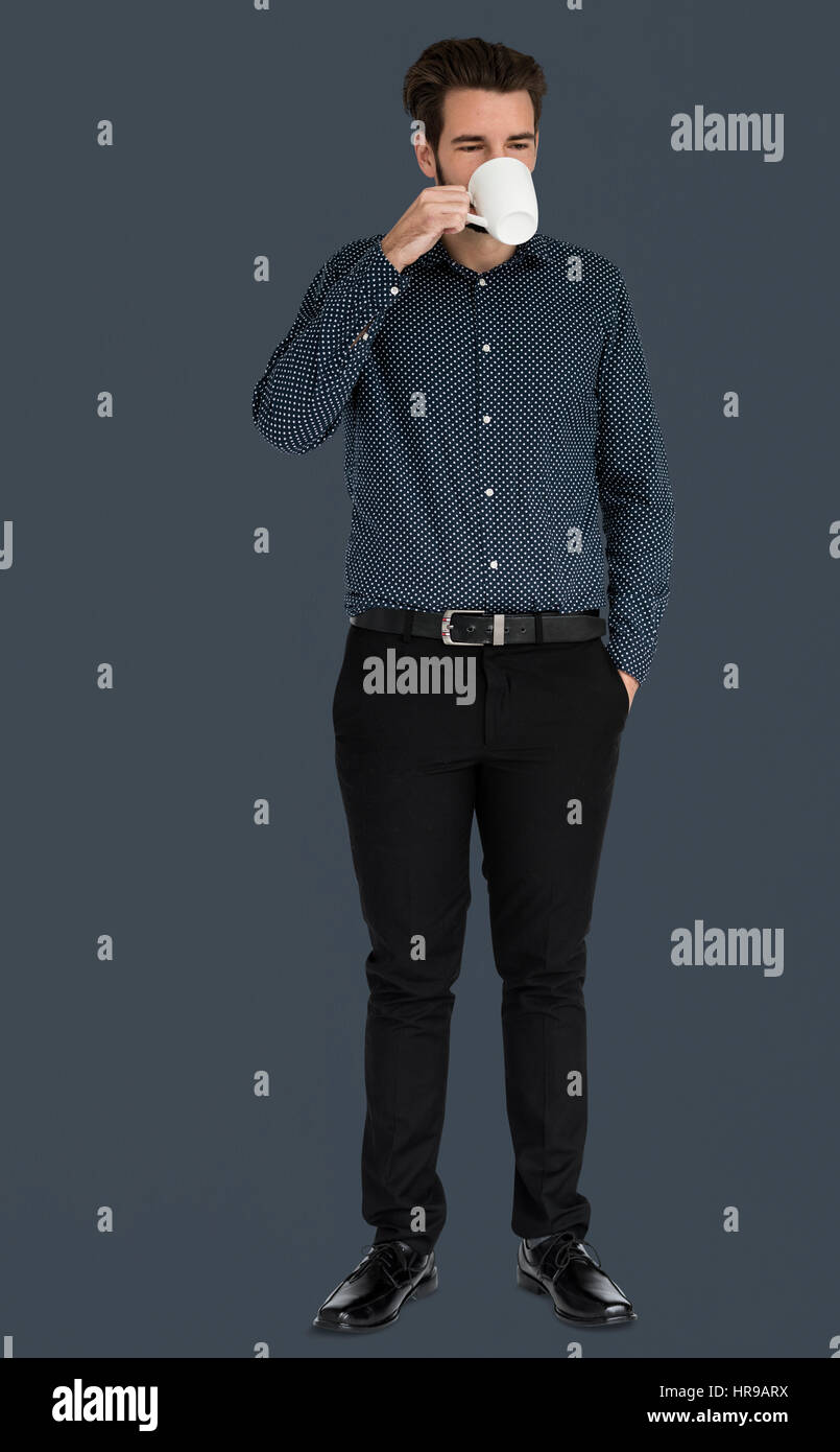 Man Drinking Coffee Chilling Portrait Concept Stock Photo - Alamy