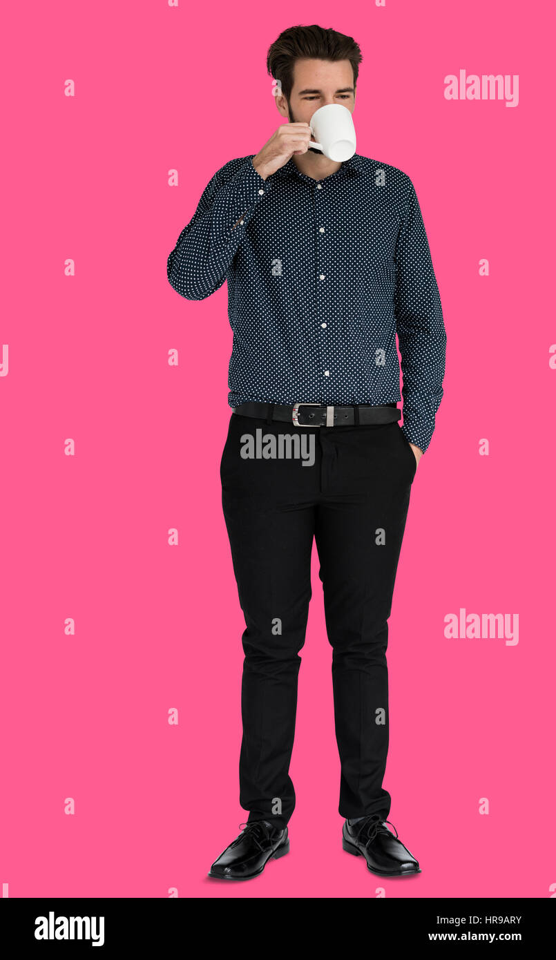 Man Drinking Coffee Chilling Portrait Concept Stock Photo - Alamy