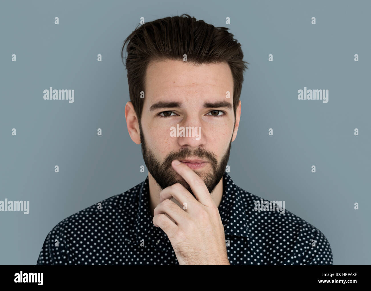 Young Caucasian Thinking Hand Gesture Stock Photo - Alamy