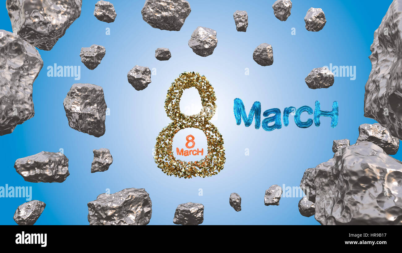 8 March symbol. Figure of eight made of blue city blocks or fur flying ...
