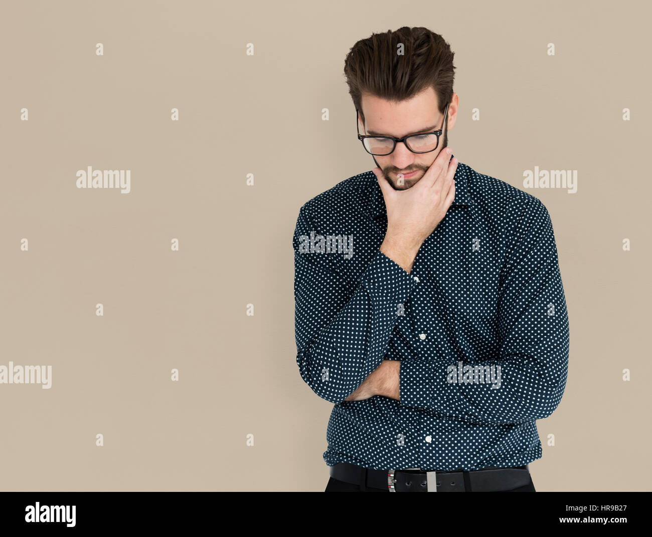 Man Curious Thinking Hand Gesture Portrait Stock Photo - Alamy