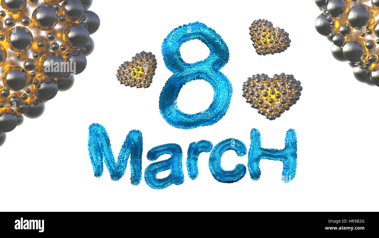 8 March symbol. Figure of eight made of blue city blocks or fur flying ...