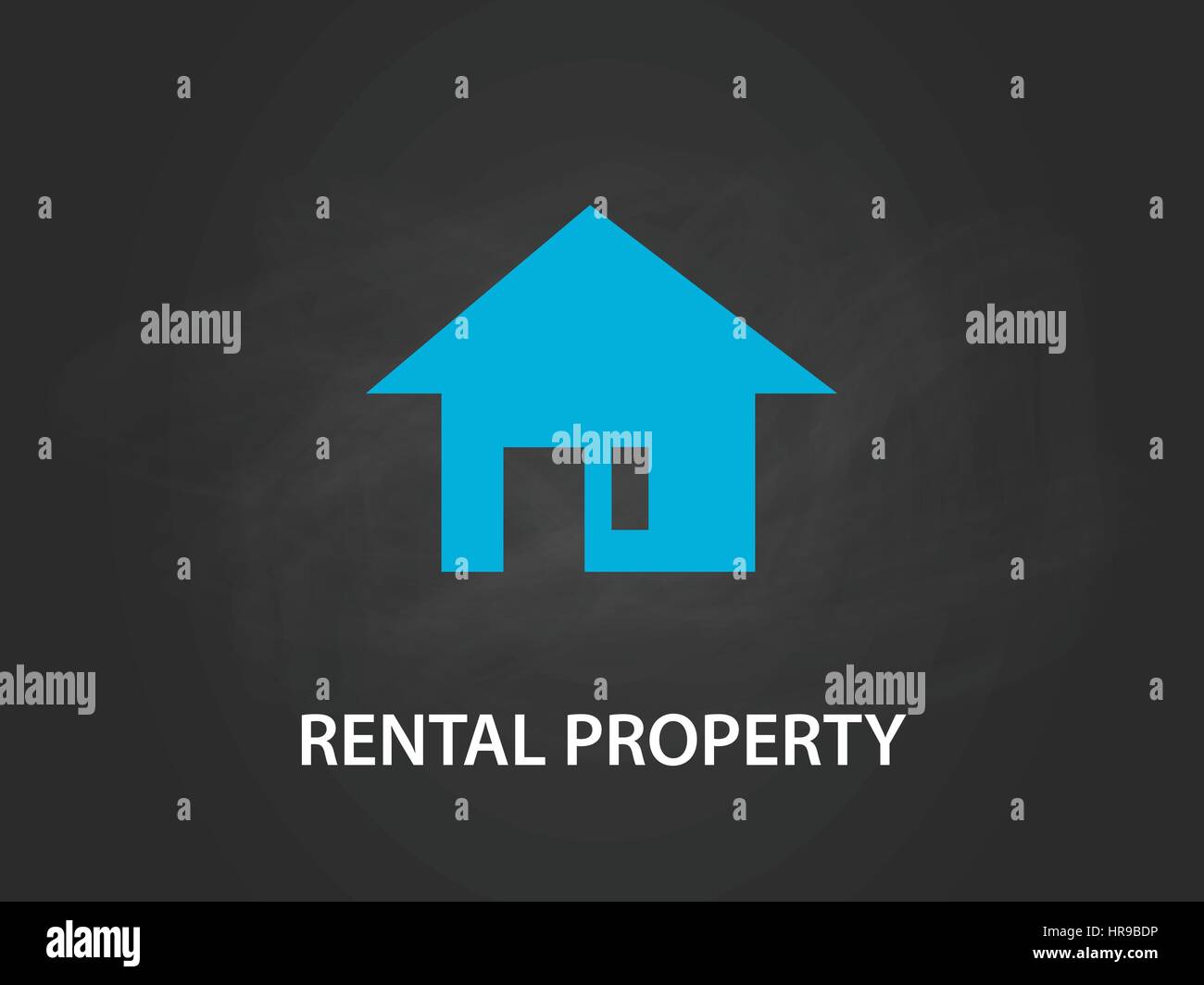 rental property concept illustration with a simple blue house with door ...