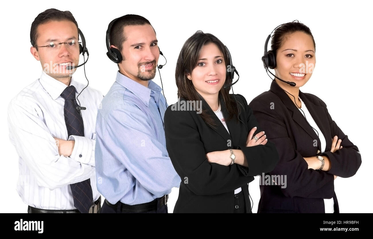 customer service team from diverse backgrounds over white Stock Photo ...