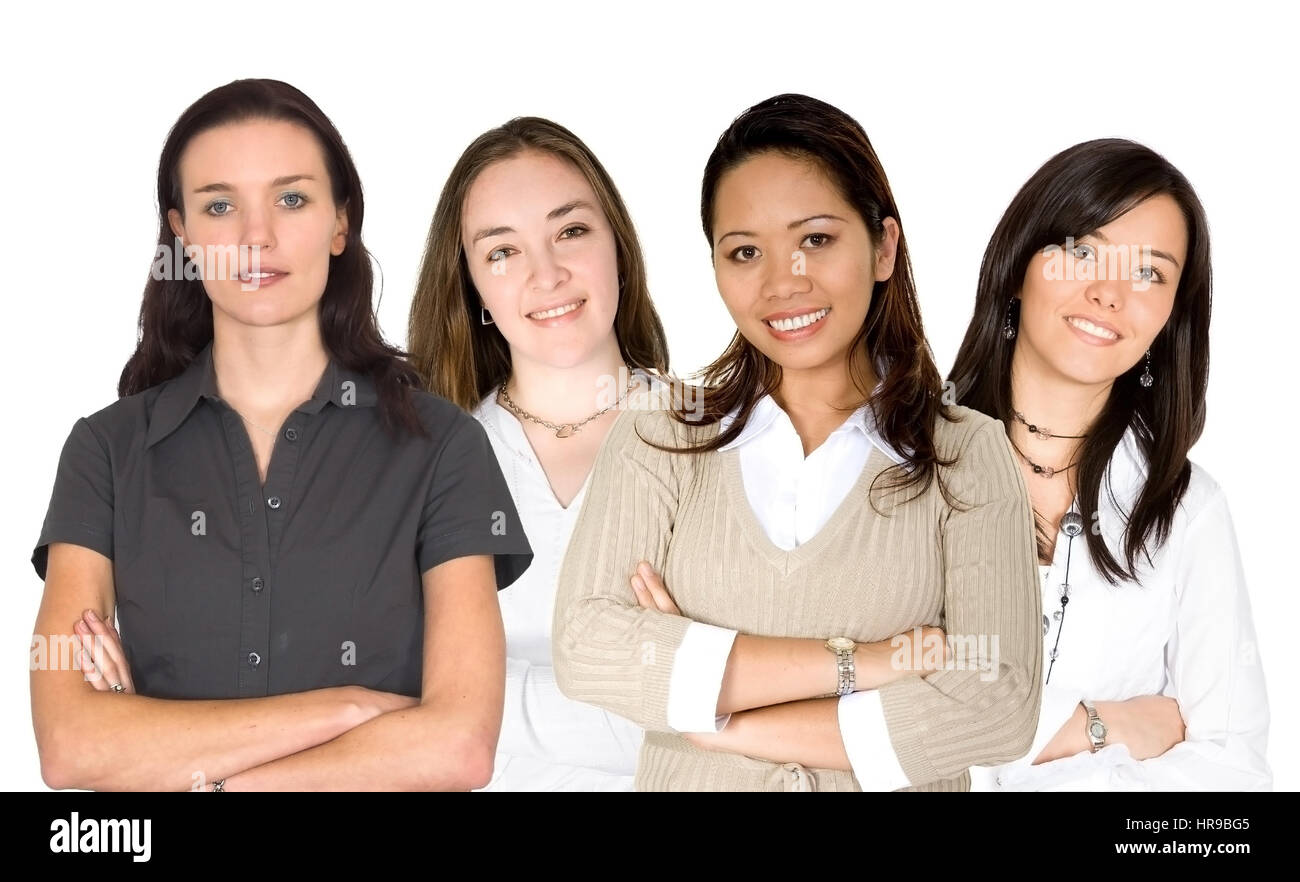 diverse female business team over a white background - all in focus ...