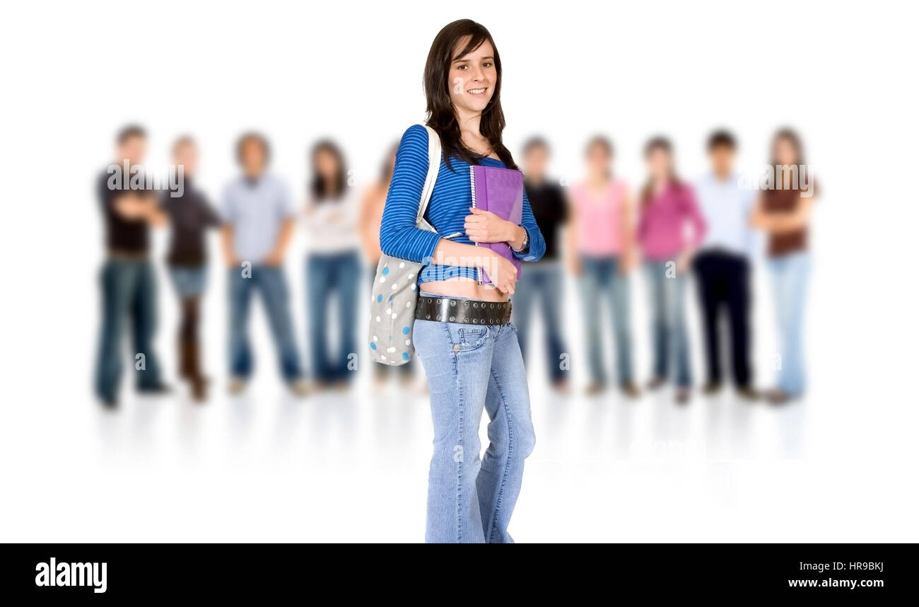 college or university students smiling and standing isolated over a ...