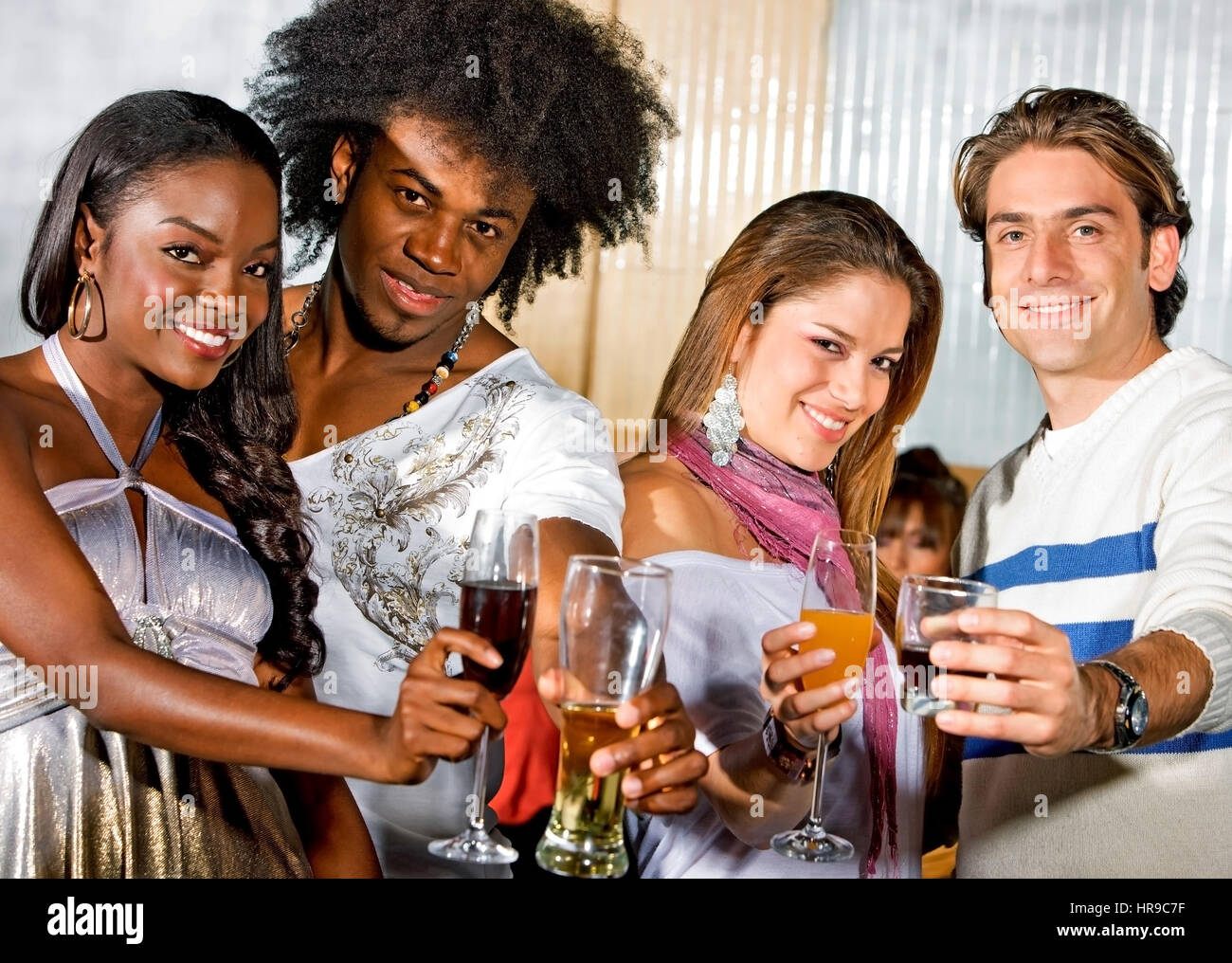group of happy friends smiling in a bar or a nightclub Stock Photo - Alamy