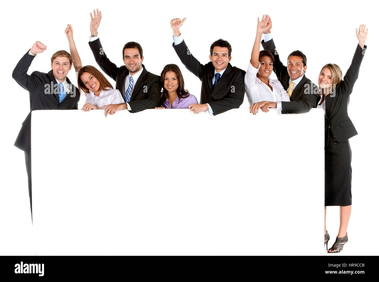 Group of business people with a banner ad isolated Stock Photo - Alamy