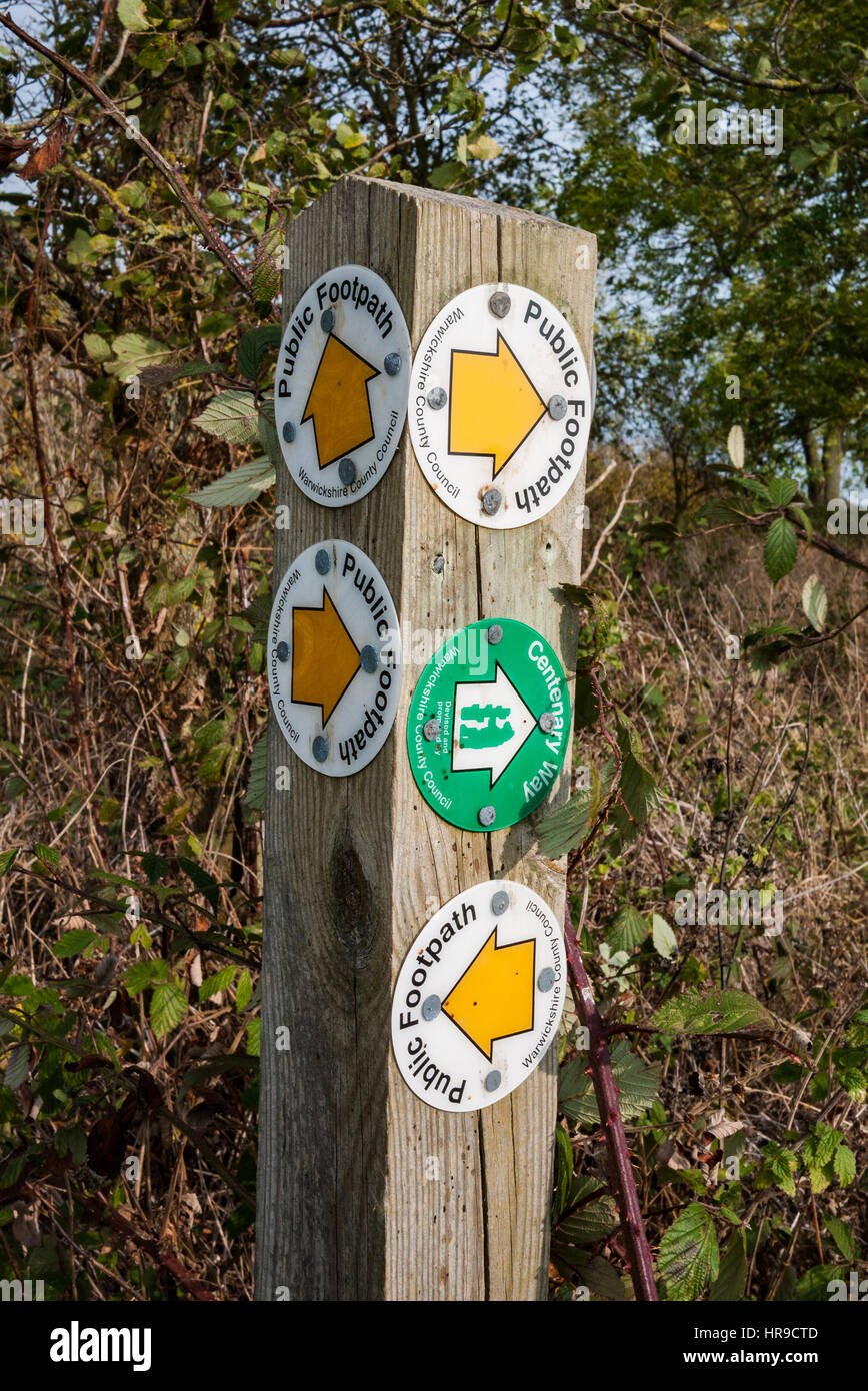 Public foot path and bridleway direction signs in the countryside ...