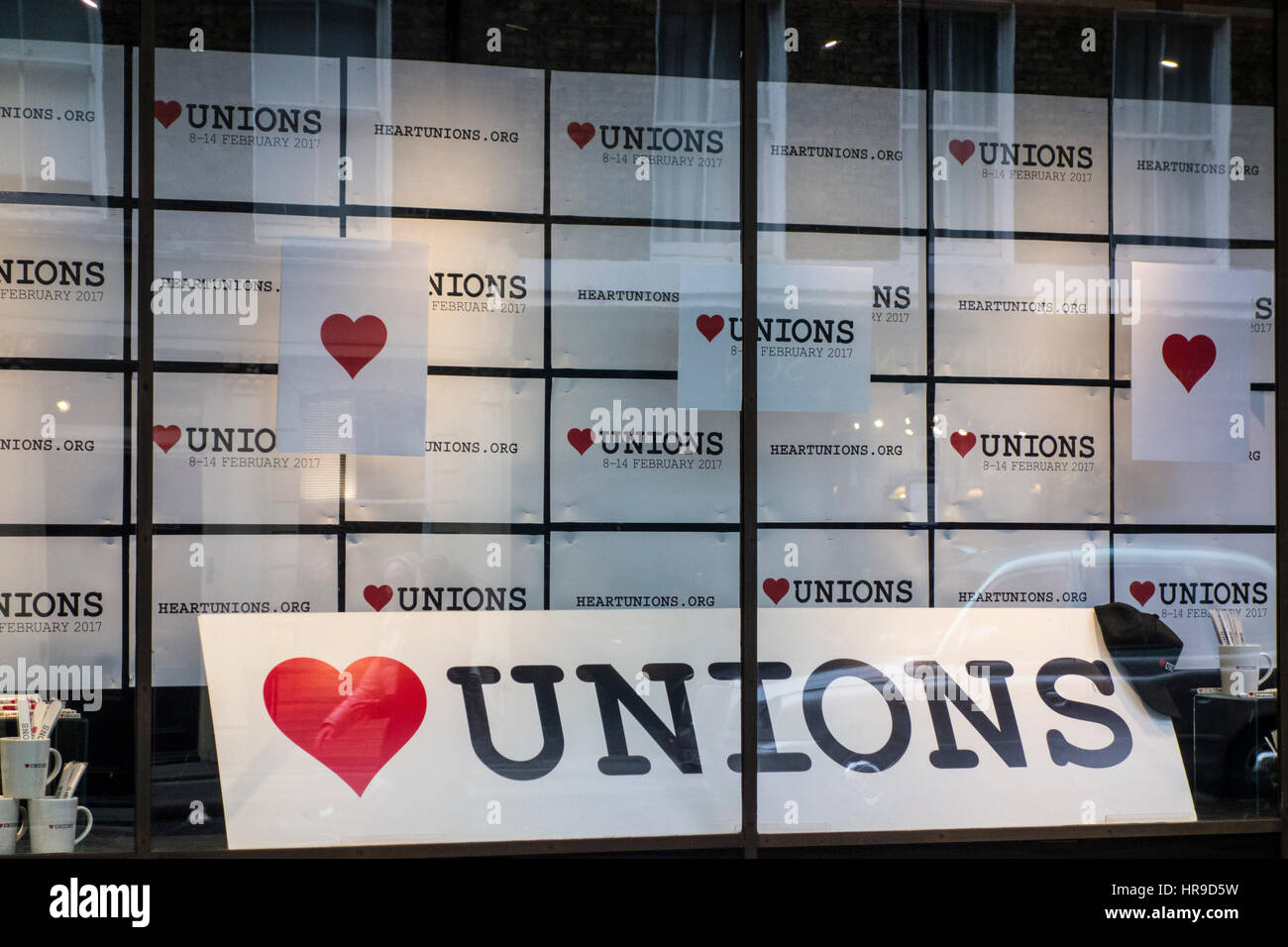 TUC union merchandise in the window of Trades Union Congress building ...