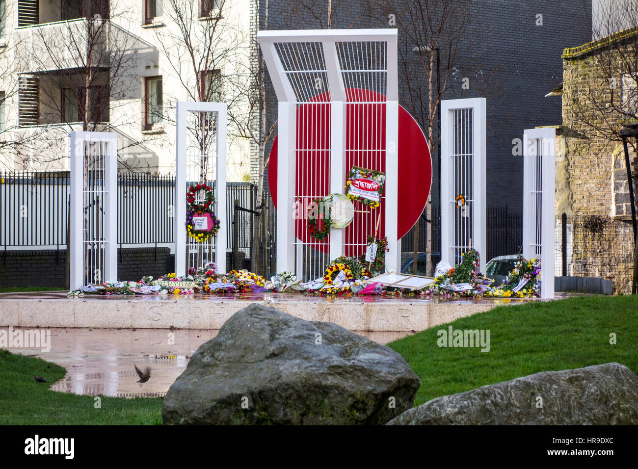 Replica of the Shaheed Minar monument, Altab Ali Park, East London, UK ...