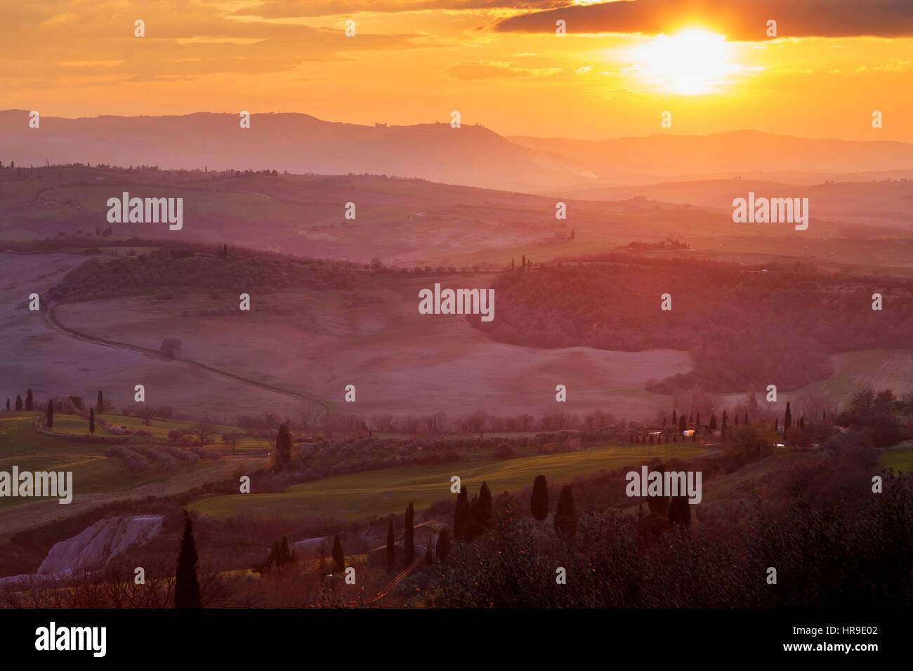 Tuscany landscape at sunset Stock Photo - Alamy