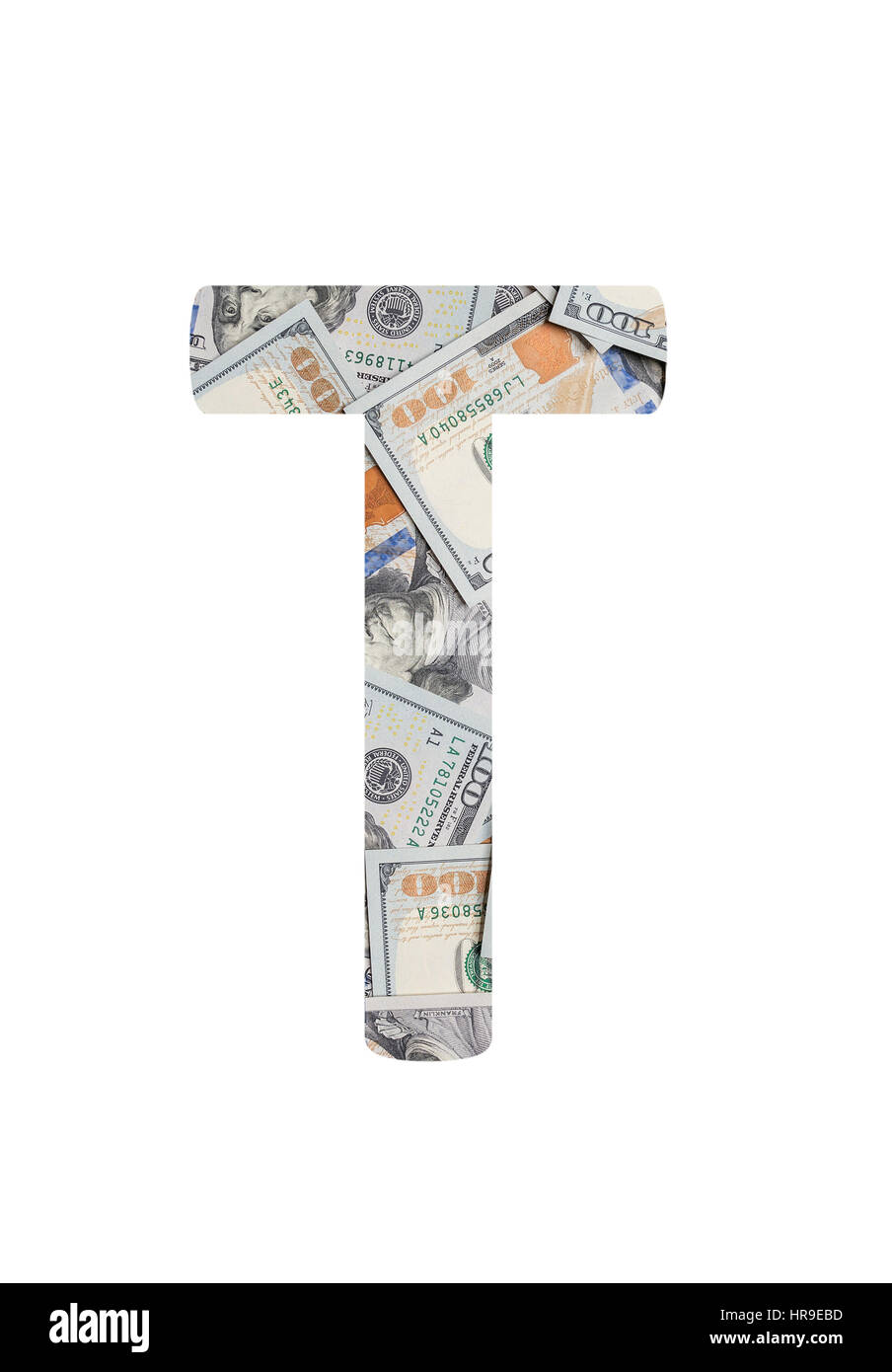 Alphabetic letter T. Dollars background over white Stock Photo - Alamy
