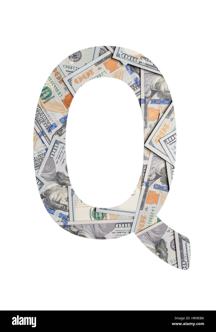 Alphabetic letter Q. Dollars background over white Stock Photo - Alamy