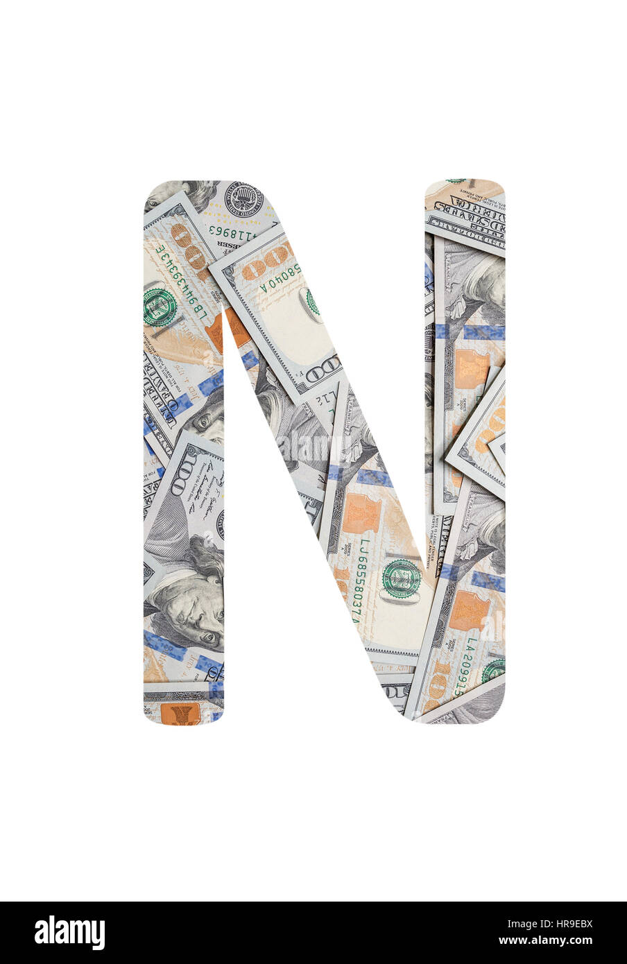 Alphabetic letter N. Dollars background over white Stock Photo - Alamy