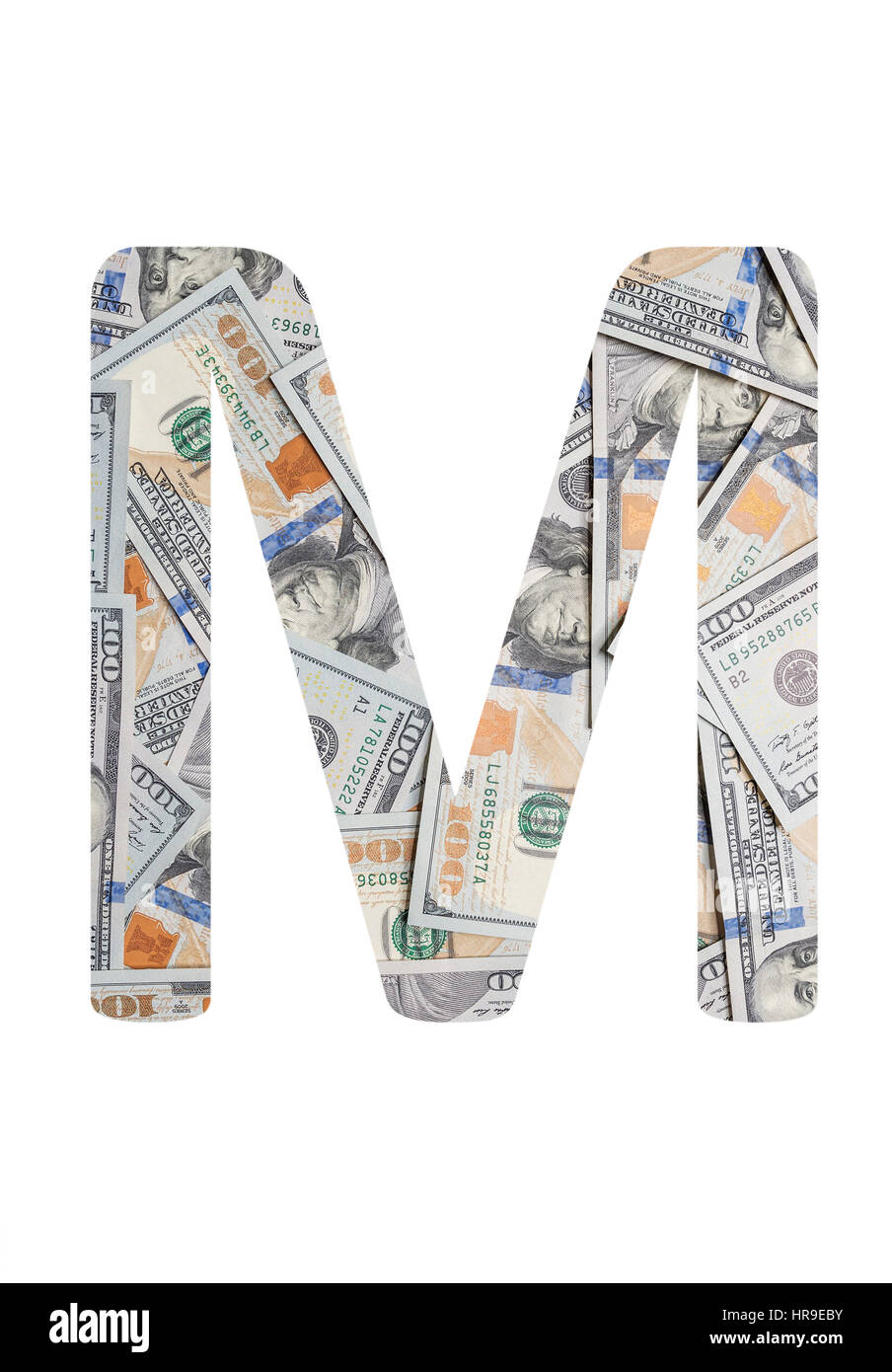 Alphabetic letter M. Dollars background over white Stock Photo - Alamy