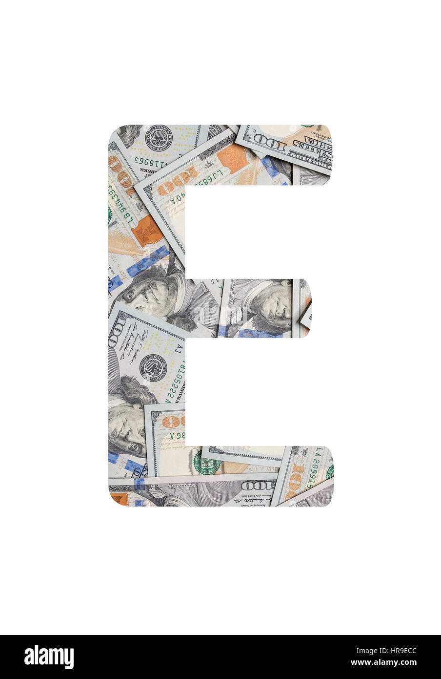 Alphabetic letter E. Dollars background over white Stock Photo - Alamy
