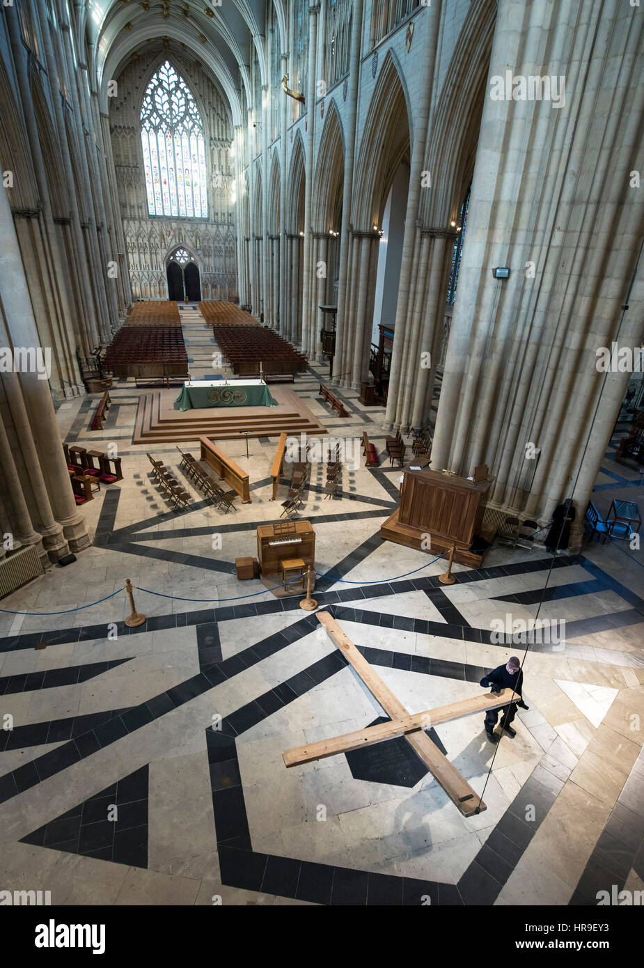 A large wooden cross, the central symbol of the Christian Faith, before ...