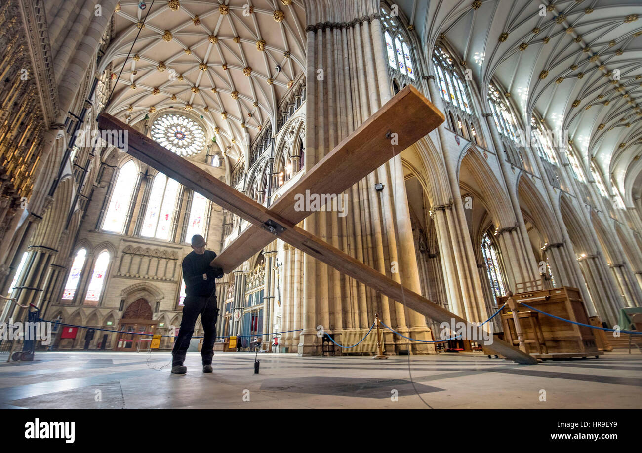 A large wooden cross, the central symbol of the Christian Faith, before ...