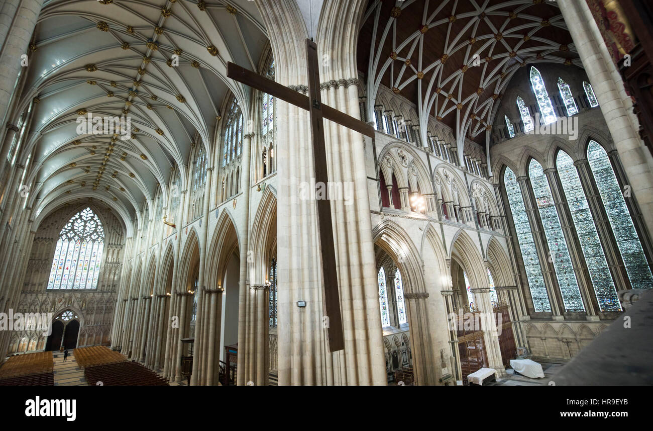 A large wooden cross, the central symbol of the Christian Faith, before ...